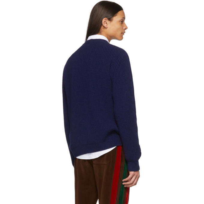 Gucci Blue Cable Knit Wool Cardigan Gucci