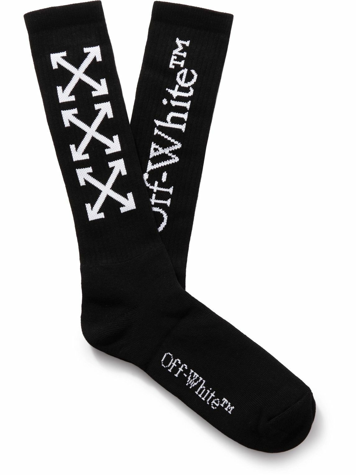 Off-White - Arrow Bookish Ribbed Stretch Cotton-Blend Socks Off-White