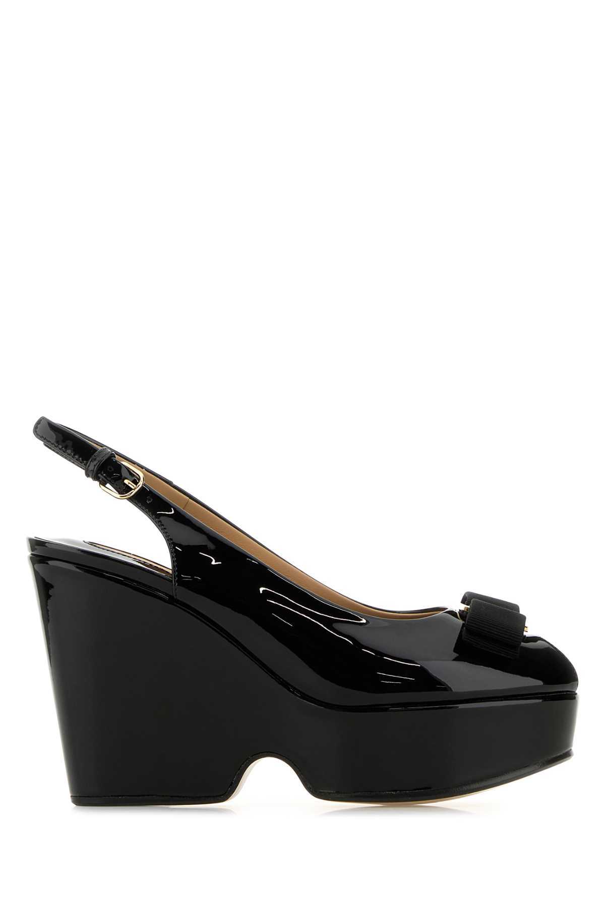Ferragamo Black Leather Lally Wedges Salvatore Ferragamo