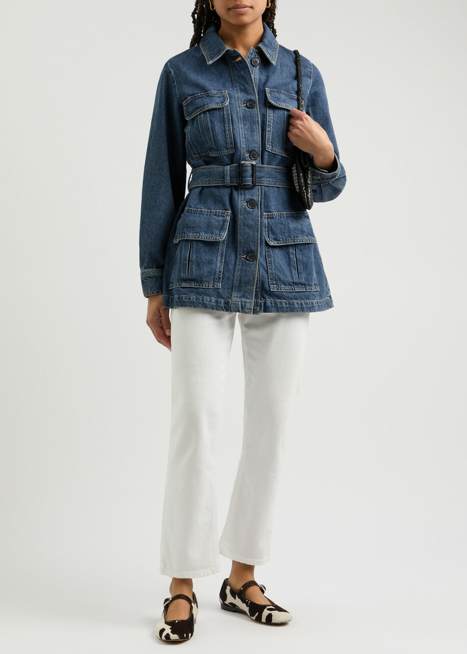 Frame Belted Denim Jacket Blue Frame Denim