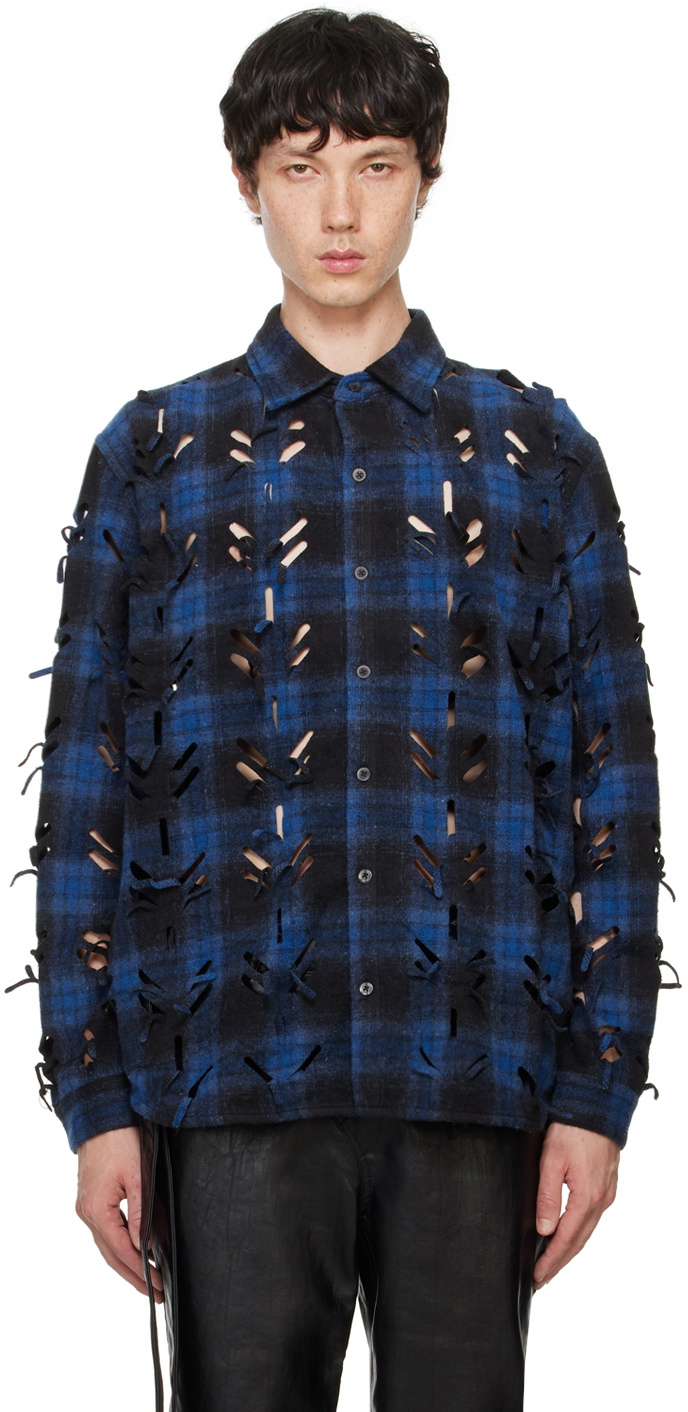 Juntae Kim Blue Laser-Slashed Shirt