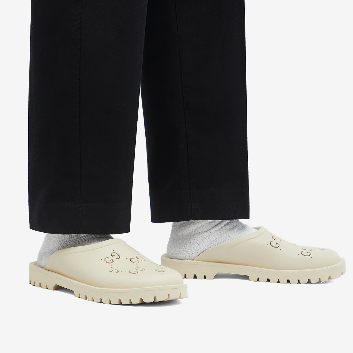 Gucci Men's Ella Embossed GG Trek Slide in White Gucci