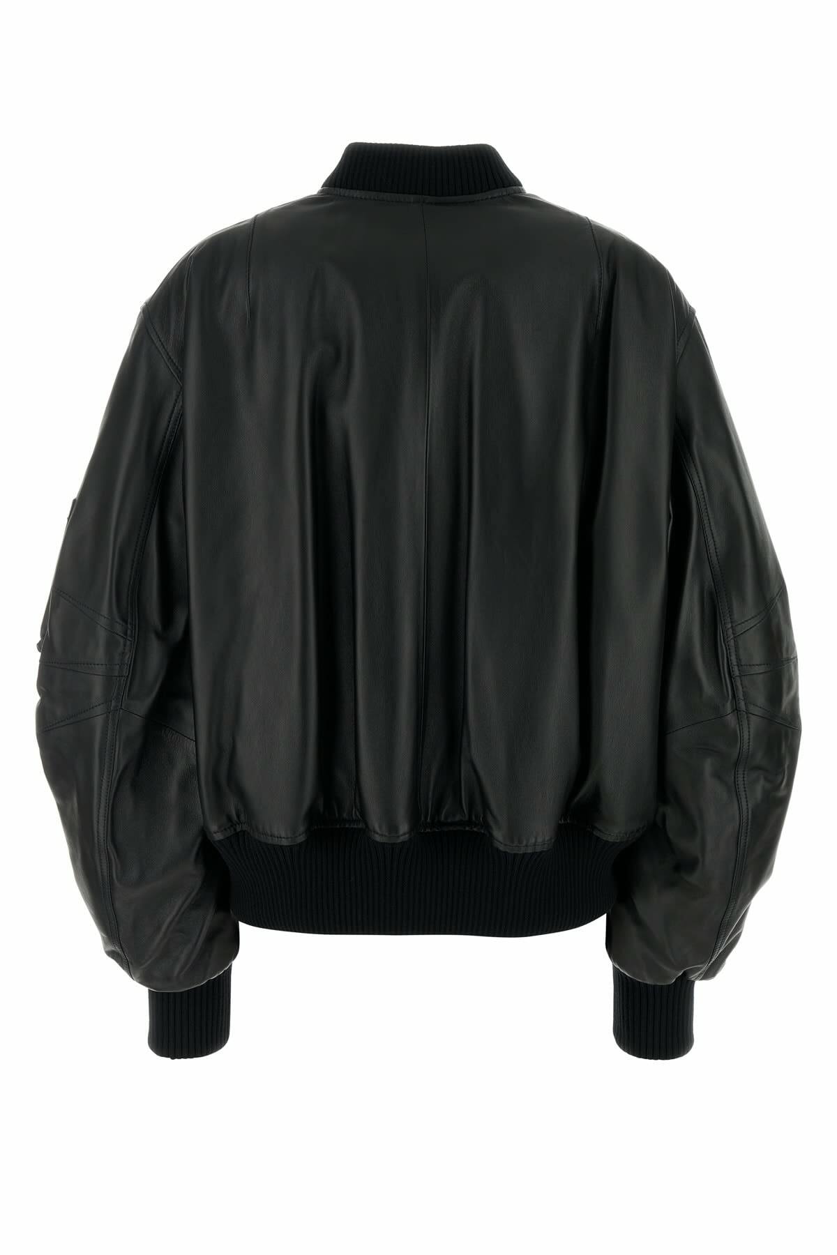 The Attico Black Leather Bomber Jacket The Attico