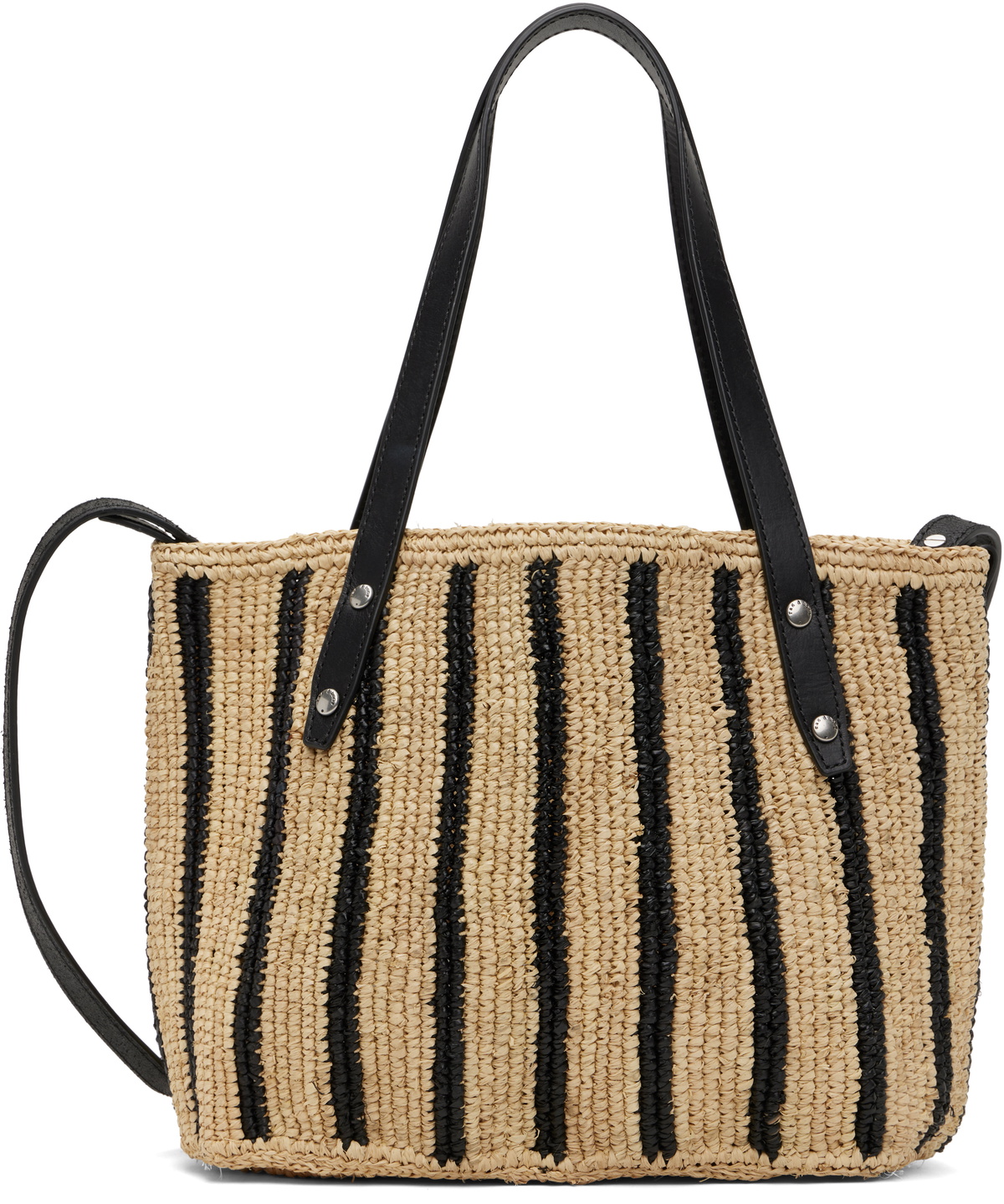 rag & bone Beige & Black Small Striped Straw Tote Rag and Bone