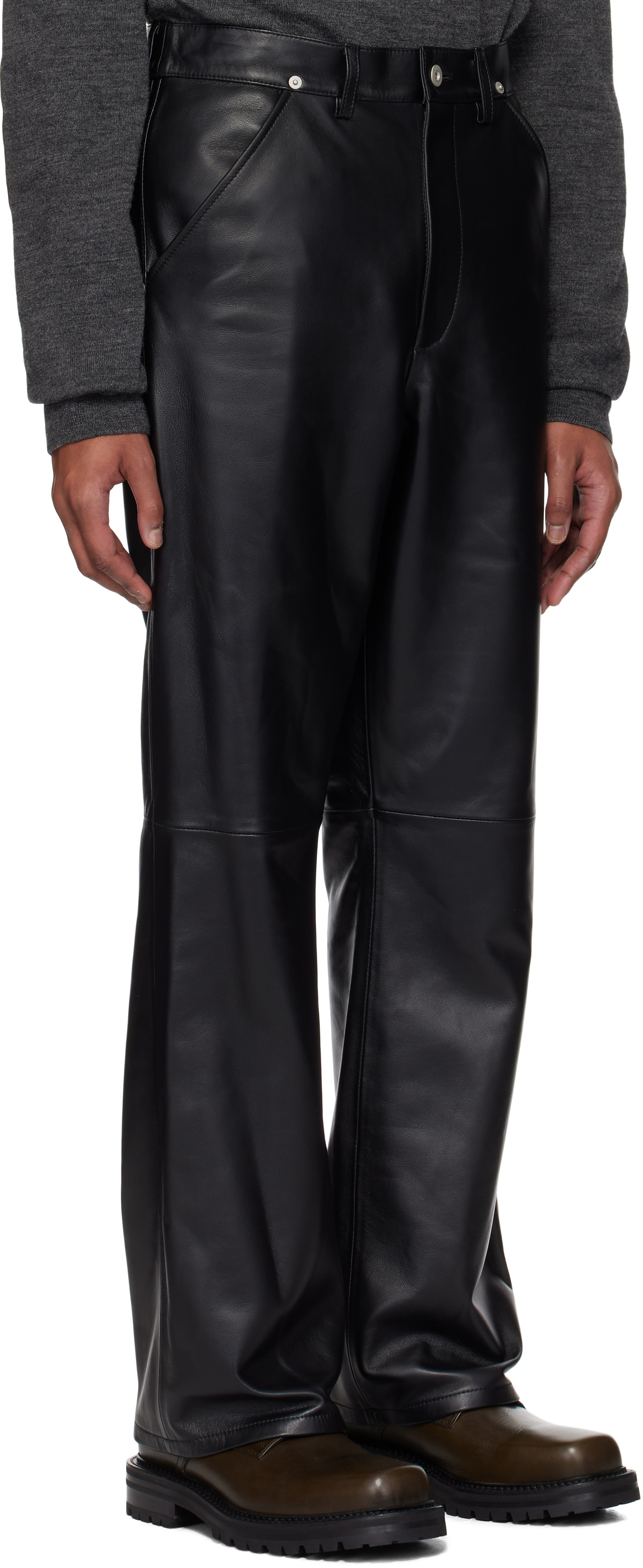 Tonywack Black Flared-Leg Leather Pants Tonywack