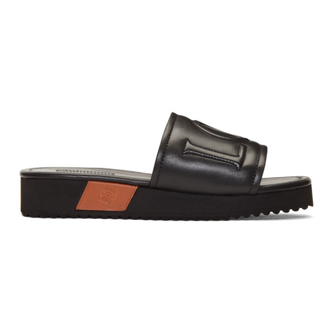 Loewe Black Leather Slides Loewe
