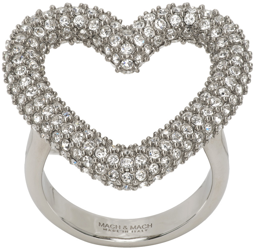 MACH & MACH Silver Crystal Heart Ring MACH & MACH