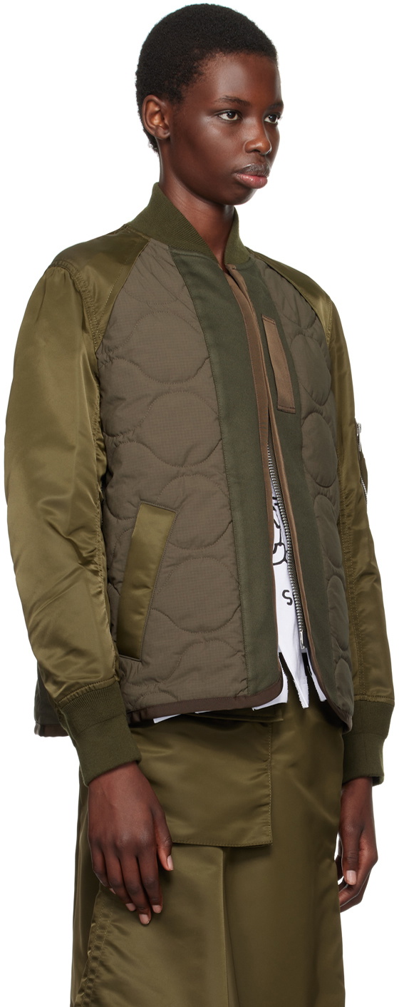 sacai Khaki Quilted Bomber Jacket Sacai