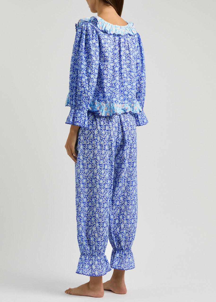 Rixo Bobbie Floral-print Cotton Pyjama set Blue Rixo