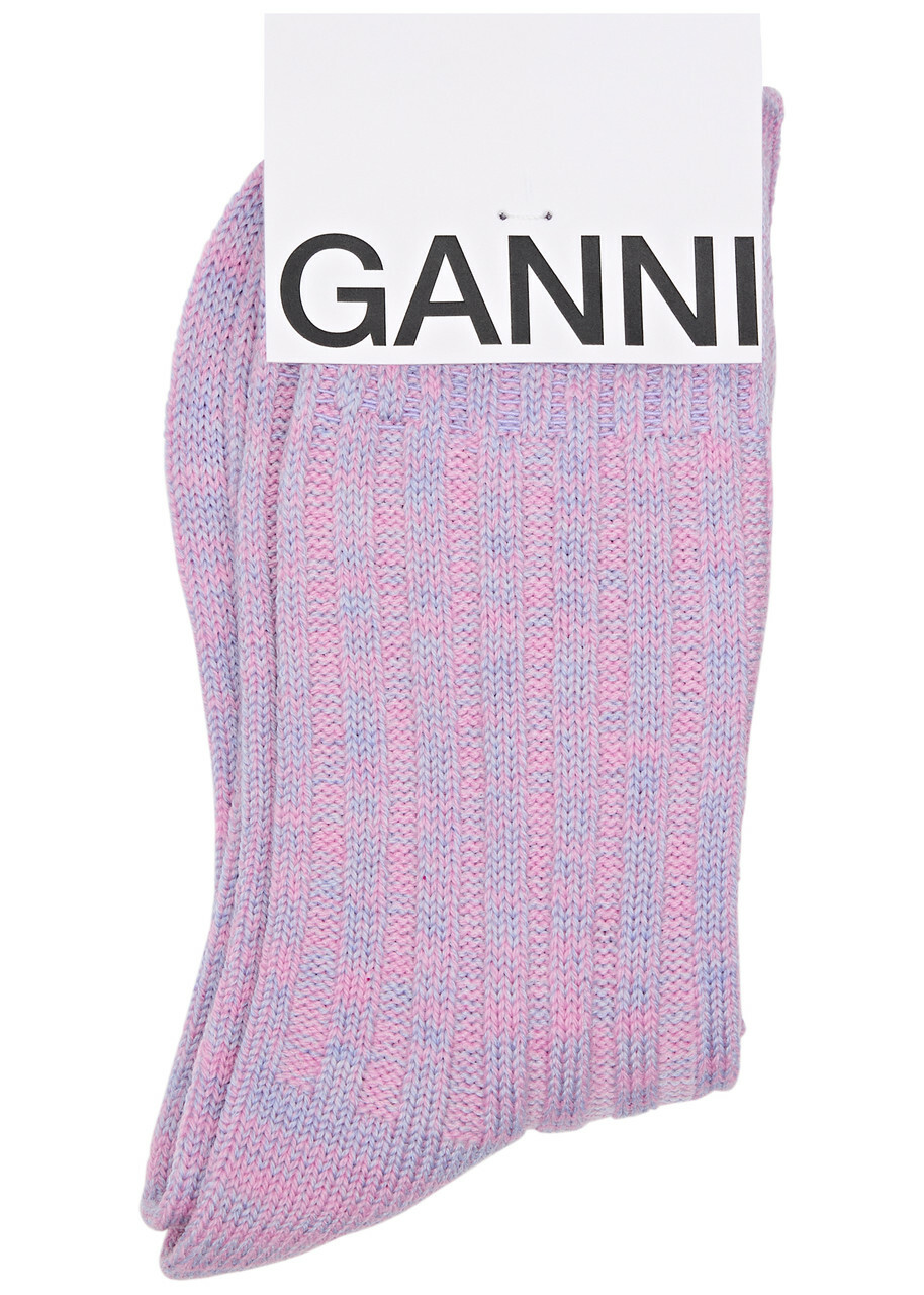 Ganni Logo Wool and Cashmere-blend Socks Lilac GANNI