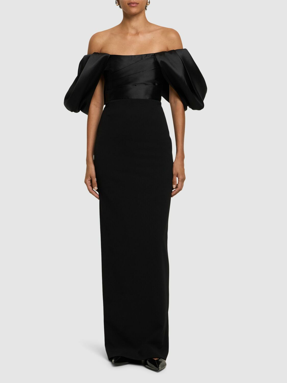 SOLACE LONDON Sian Crepe Knit & Twill Long Dress Solace London
