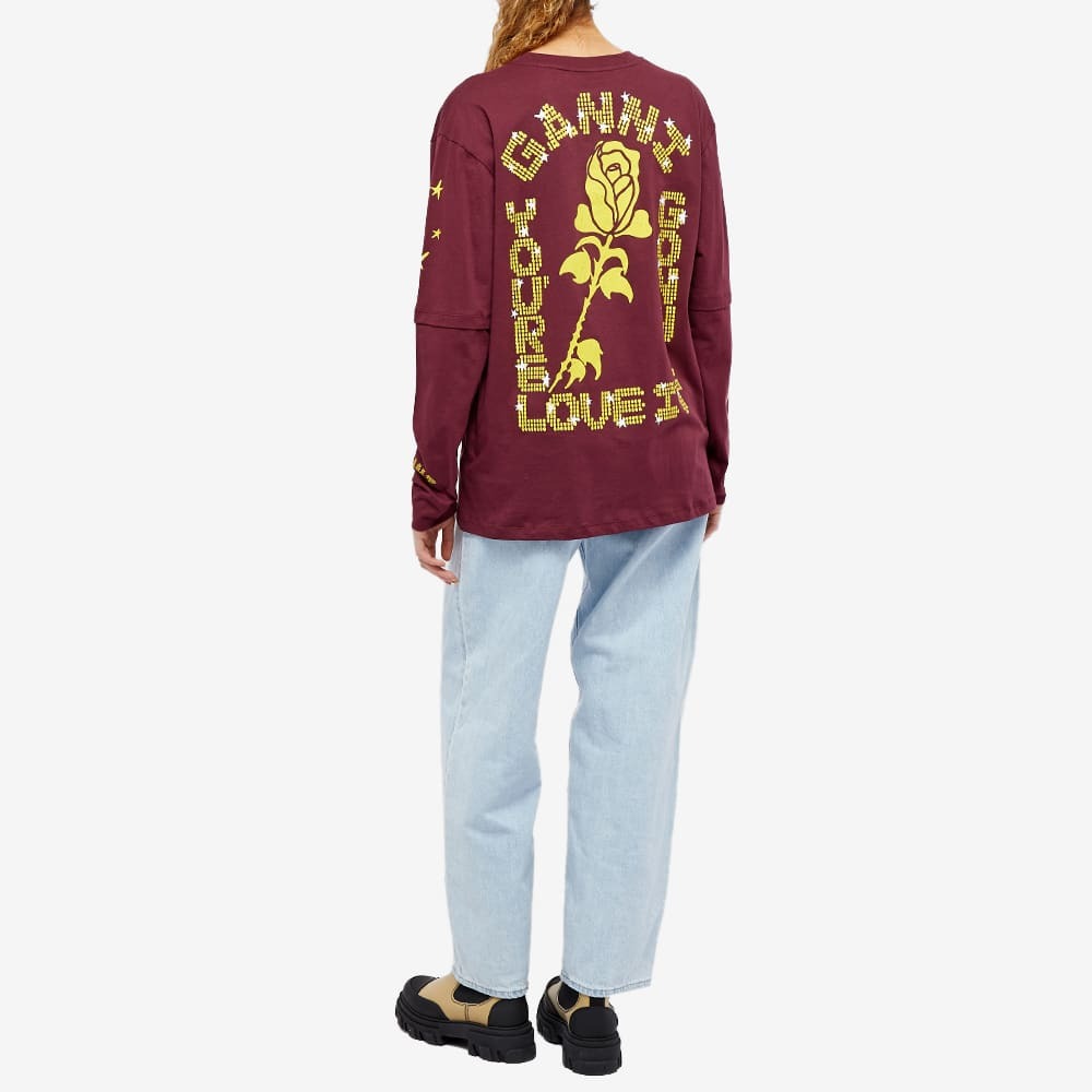 GANNI Women's Long Sleeve Logo Rose Arm T-Shirt in Port Royale GANNI