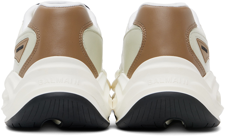 Balmain Beige & Brown Run-Row Leather Sneakers Balmain