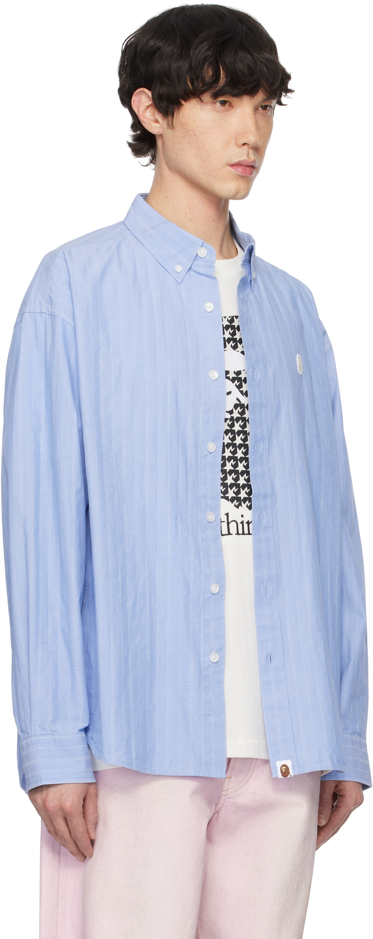 BAPE Blue Ape Head One Point Logo Stripes Shirt A Bathing Ape