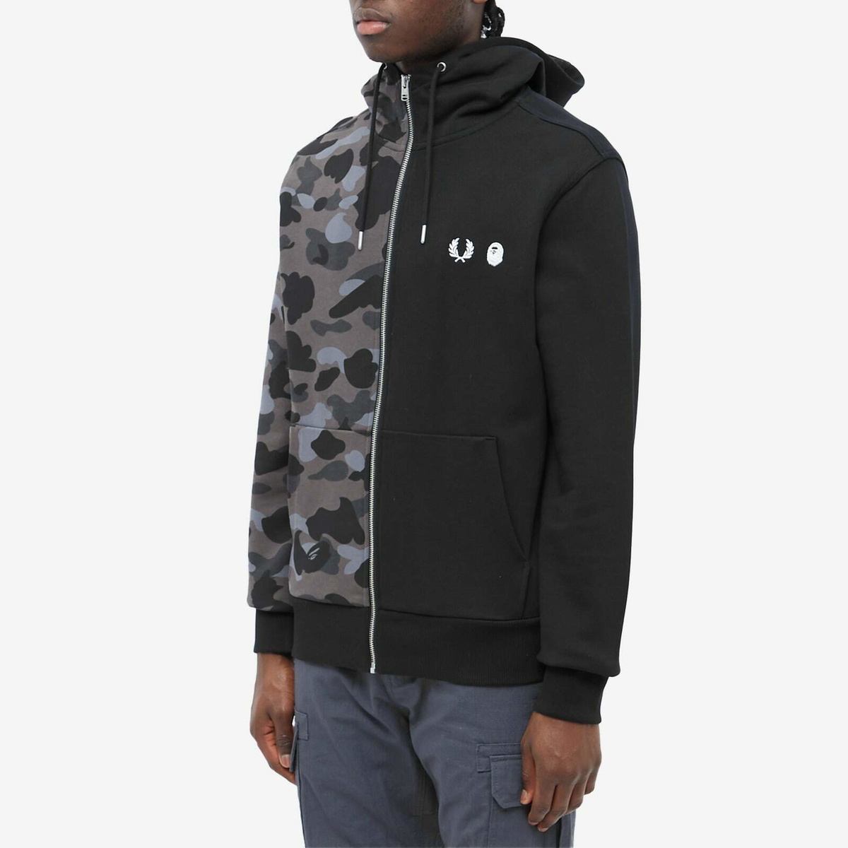 Fred Perry x BAPE Split Camo Zip Through Hoody in Black Fred Perry
