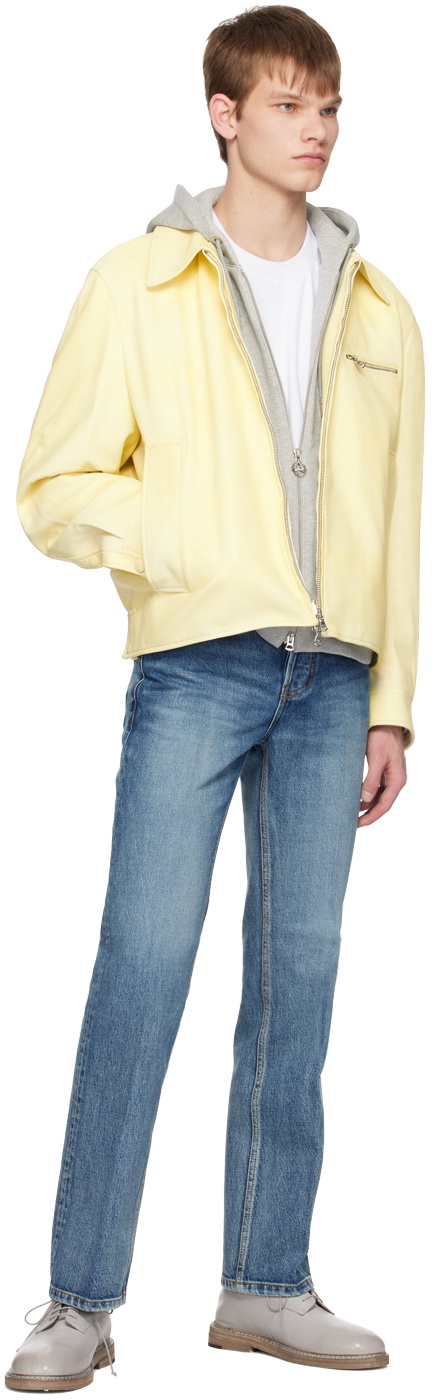 Solid Homme Yellow Spread Collar Leather Jacket Solid Homme