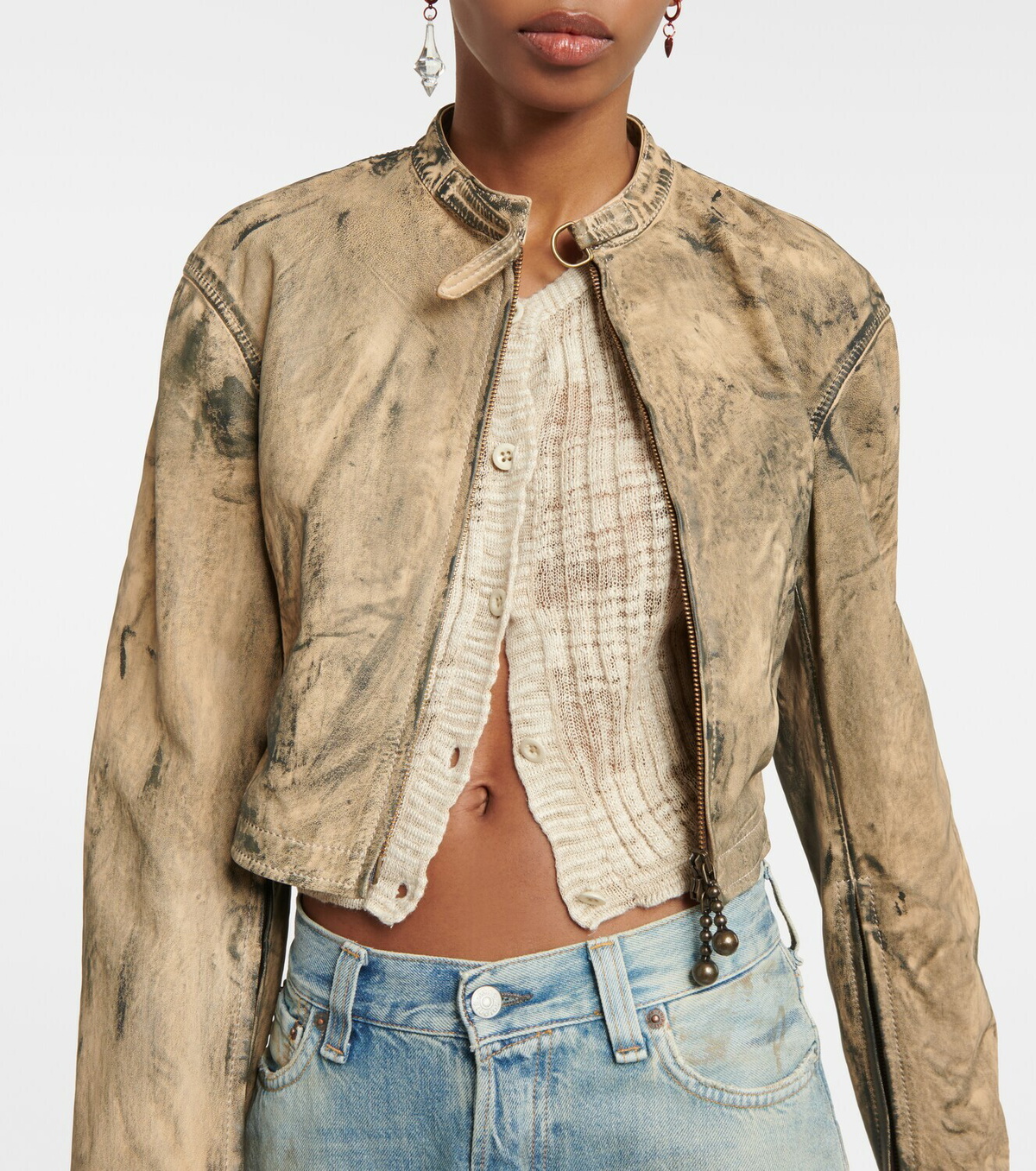 Acne Studios Cropped painted leather biker jacket Acne Studios