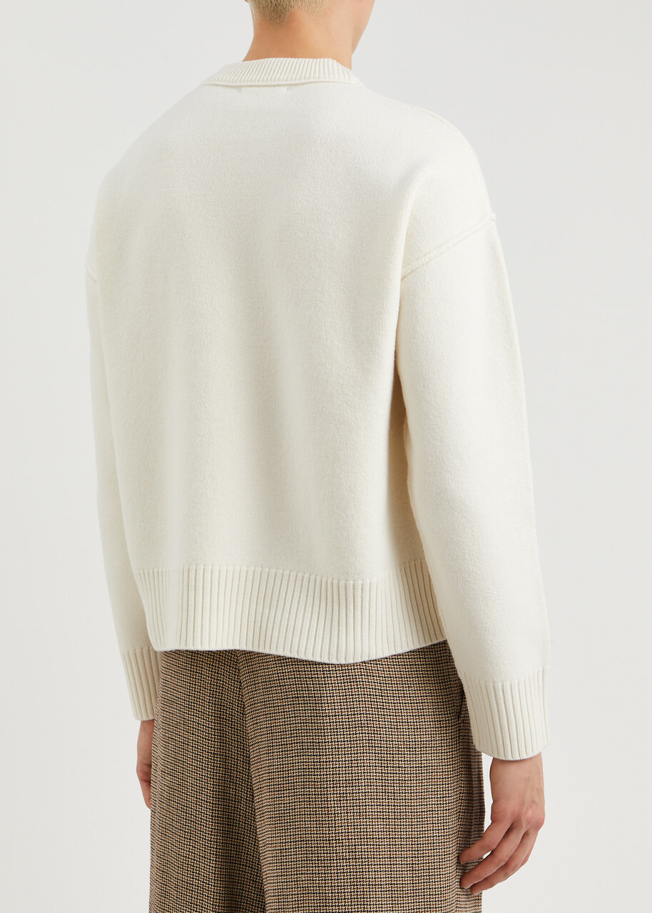 Ami Paris Logo-intarsia Wool Jumper White AMI
