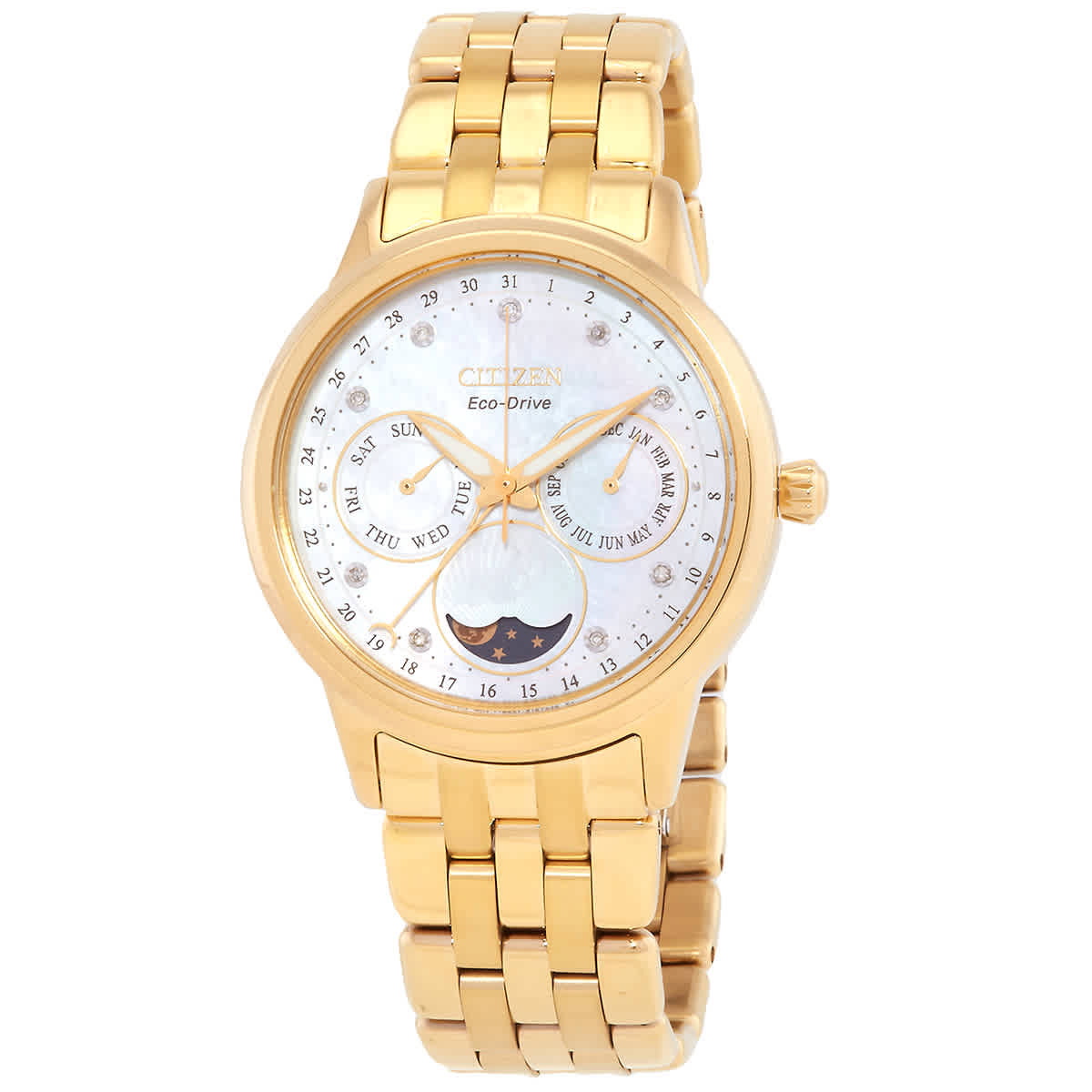 Citizen Calendrier Moon Phase Diamond White Mother of Pearl Dial Ladies ...