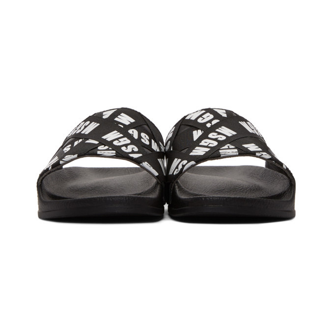 MSGM Black Logo Ribbons Pool Slides MSGM