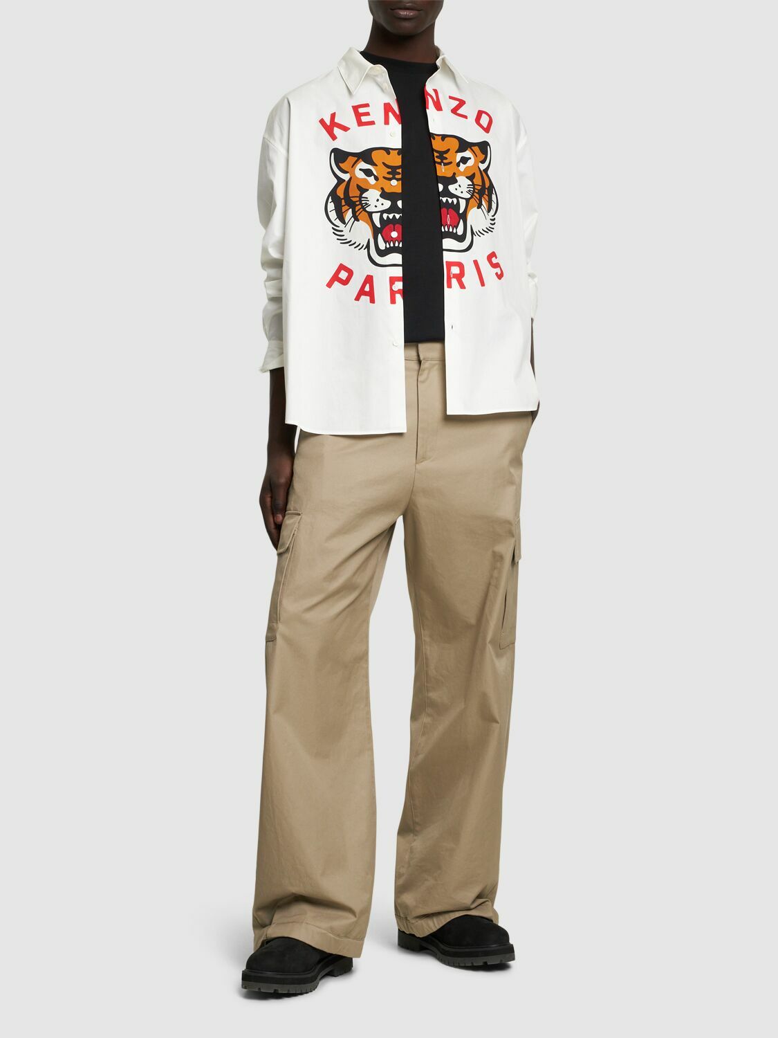 KENZO PARIS - Tiger Print Cotton Poplin Shirt Kenzo