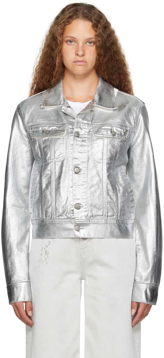 MM6 Maison Margiela White & Silver Painted Denim Jacket MM6 Maison Margiela