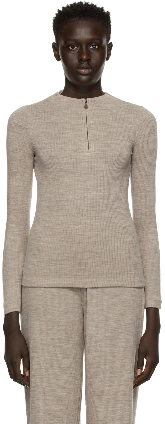 Vince Beige Rib Half-Zip Sweater Vince