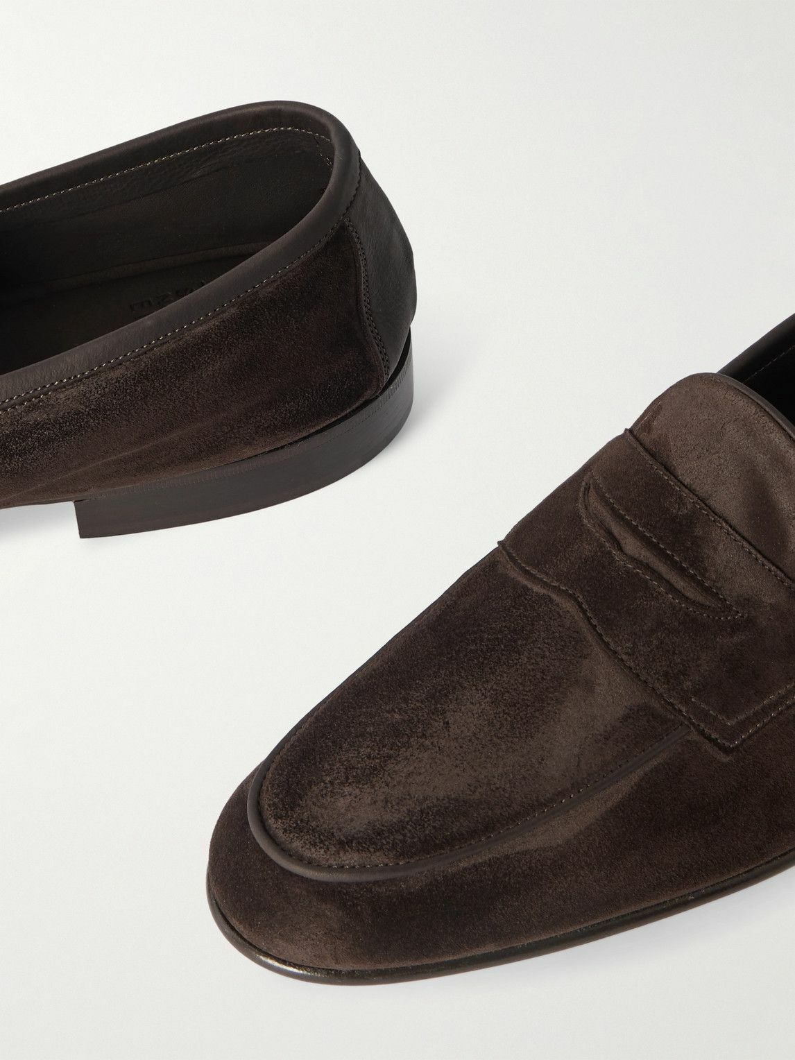 Edward Green - Polperro Leather-Trimmed Suede Penny Loafers - Brown ...