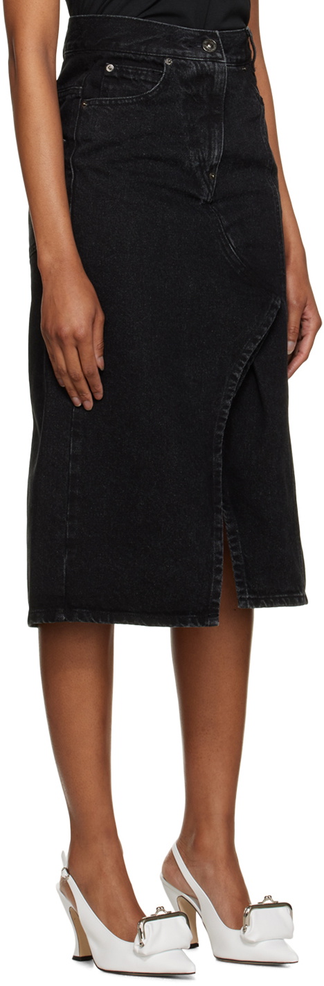 Pushbutton Black Paneled Denim Midi Skirt Pushbutton