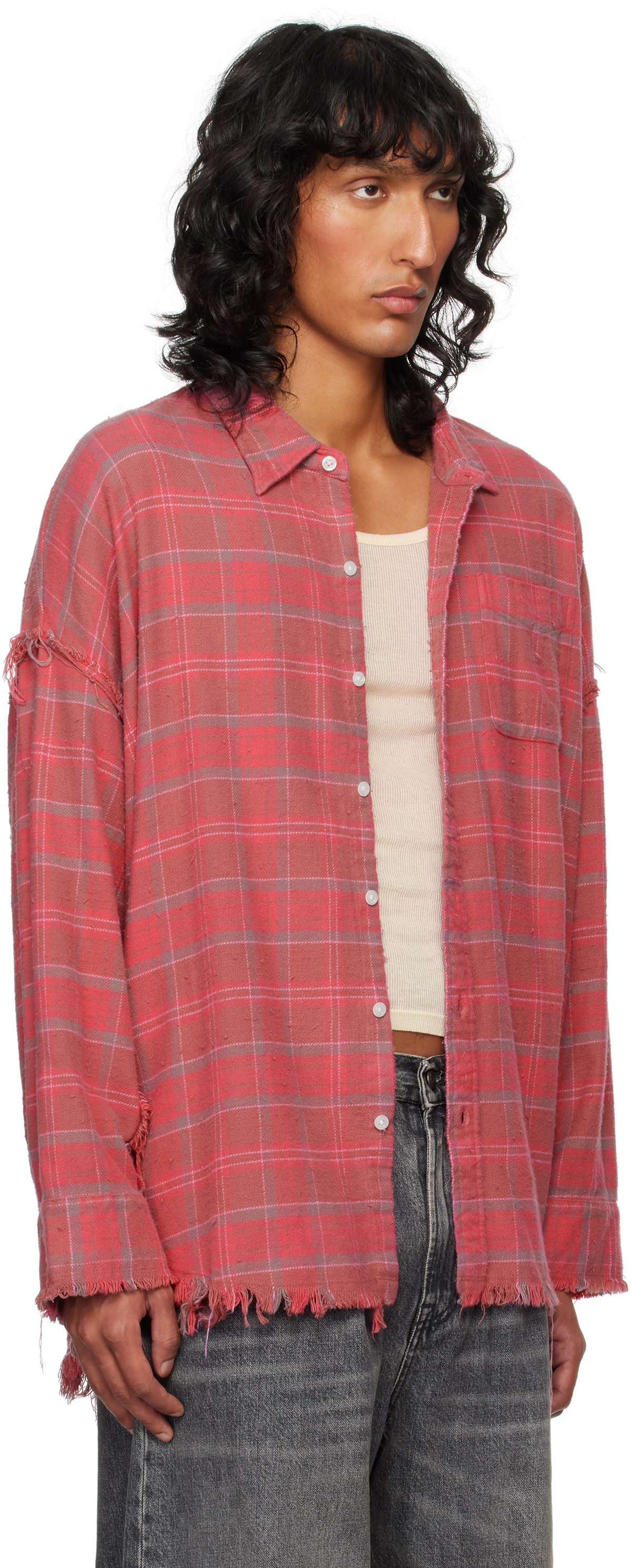 R13 Pink Shredded Seam Drop Neck Shirt R13