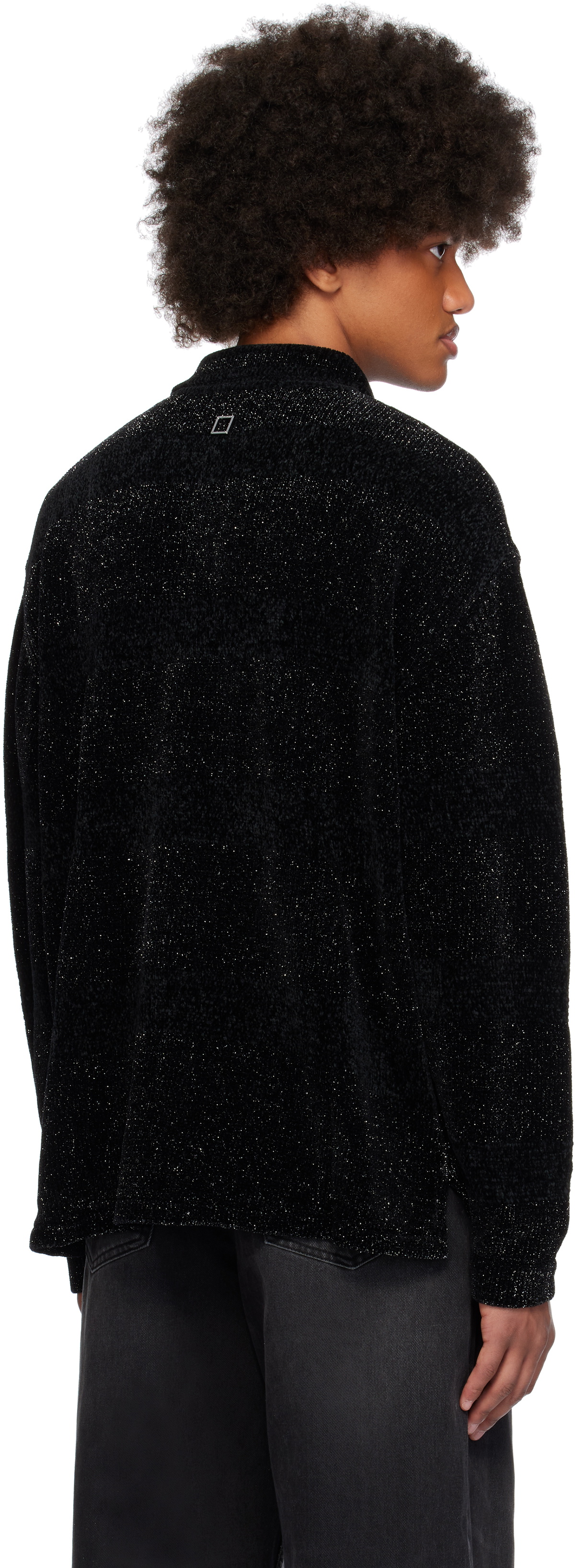 WOOYOUNGMI Black Glitter Striped Polo Wooyoungmi