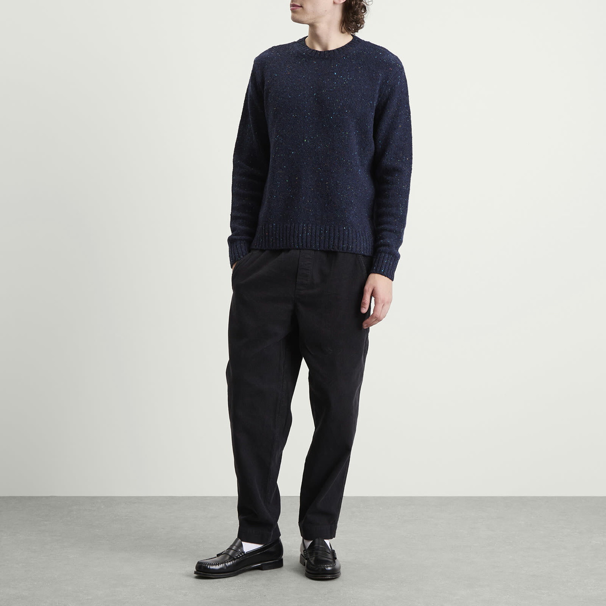Folk Men's Chain Crew Neck Jumper in Navy Folk