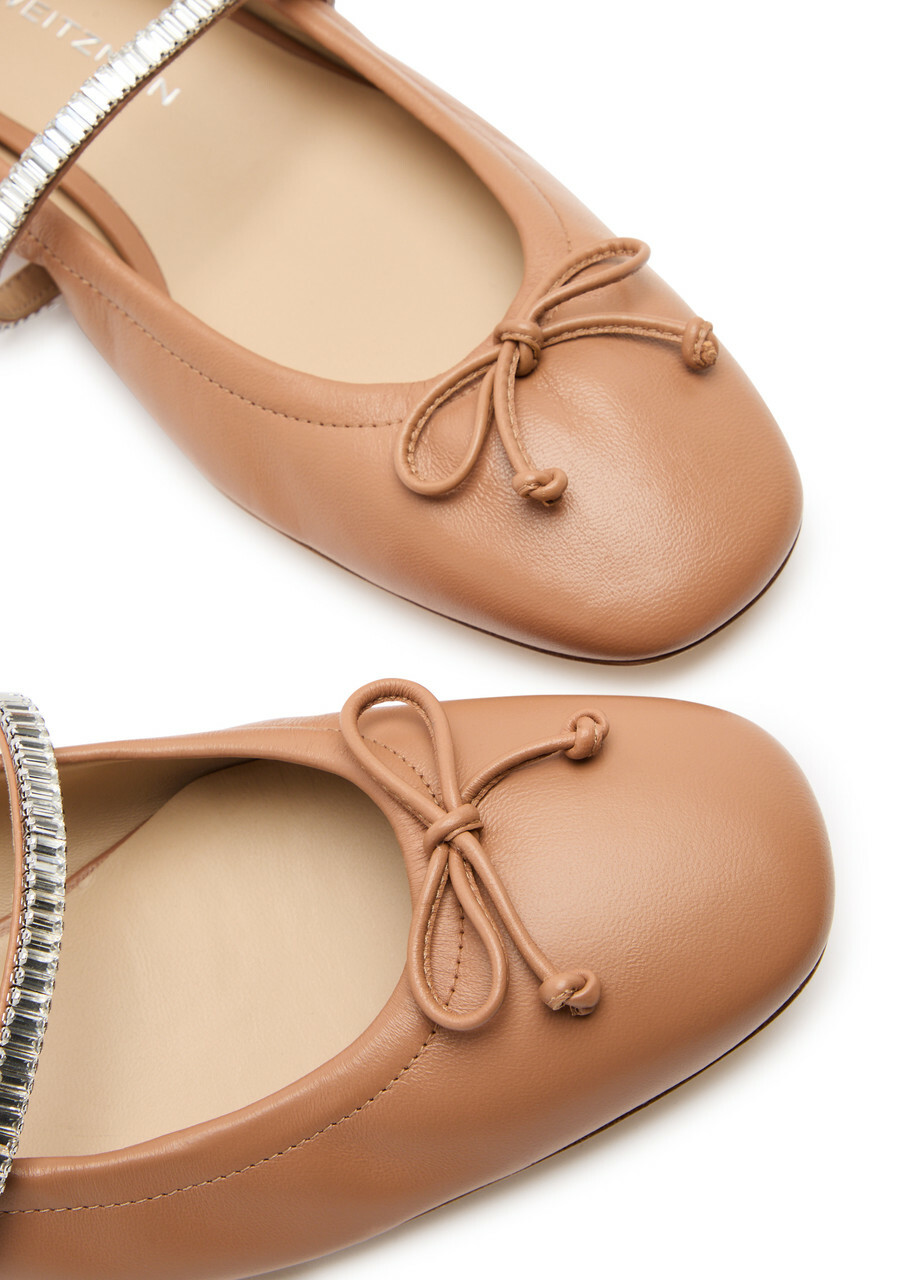 Stuart Weitzman Stefanie Embellished Leather Ballet Flats Tan Stuart ...