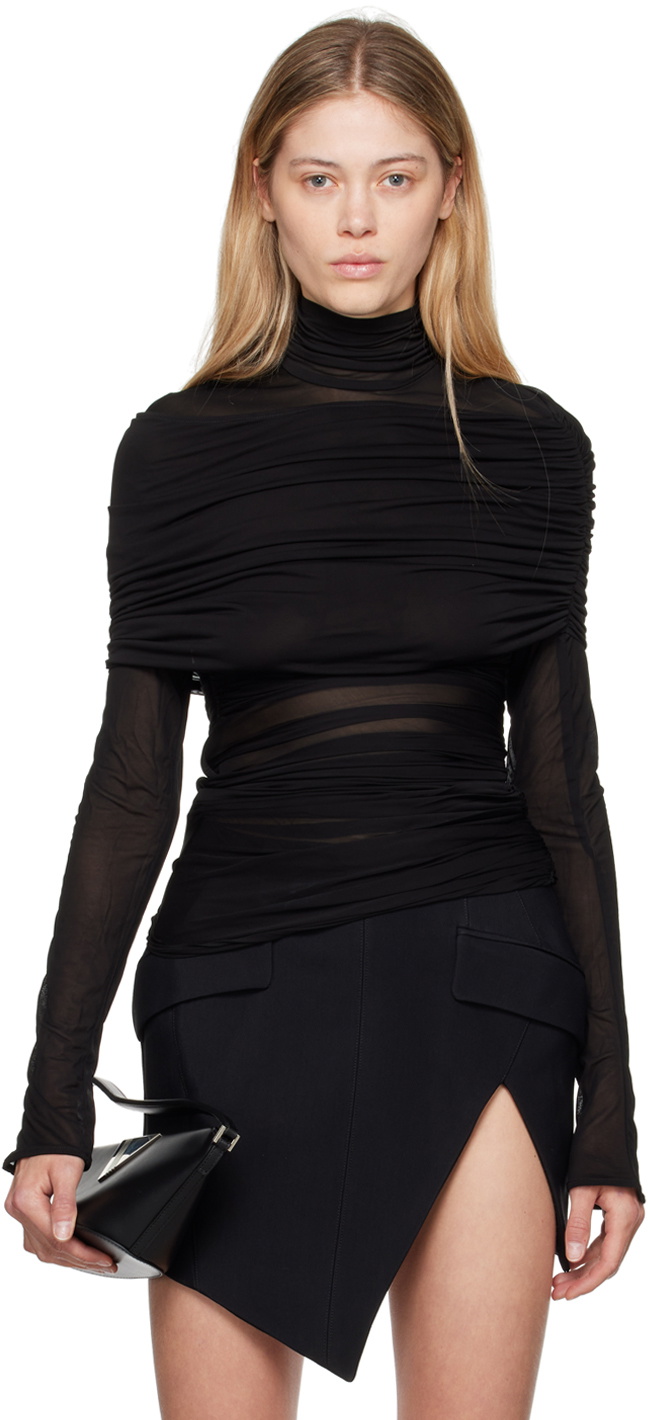 Mugler Black Ruched Turtleneck Mugler