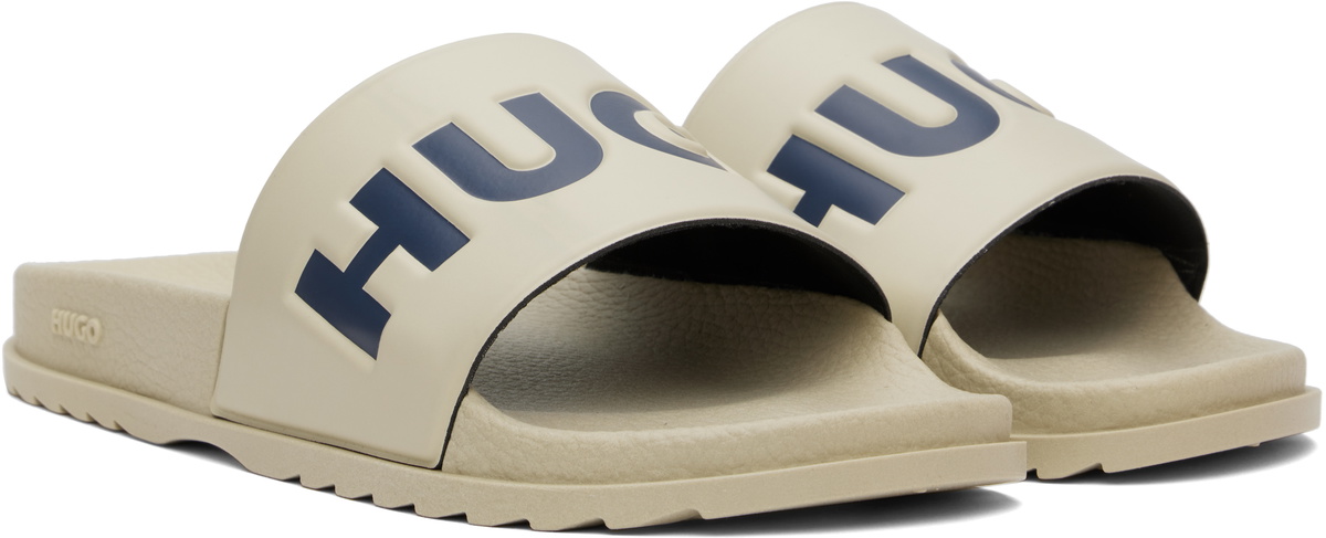 Hugo Beige Logo Strap Pool Slides Hugo Boss