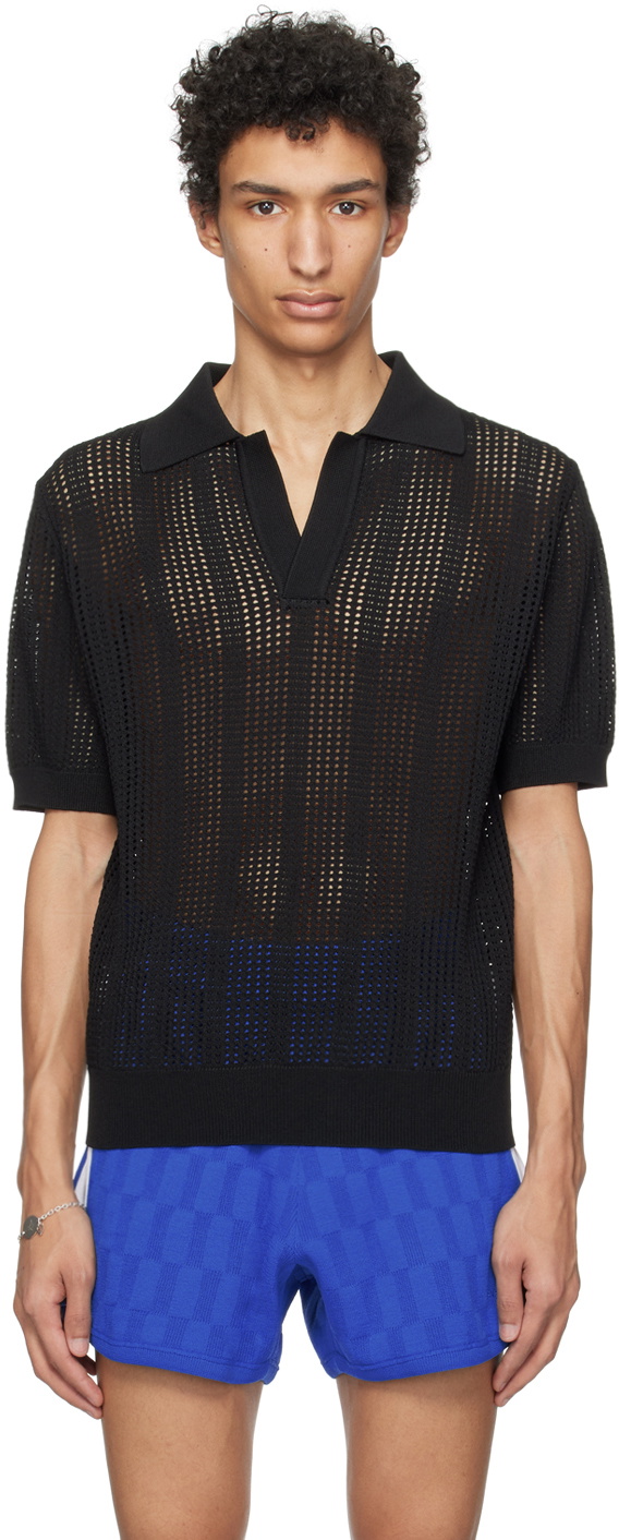 System Black Open Knit Polo System