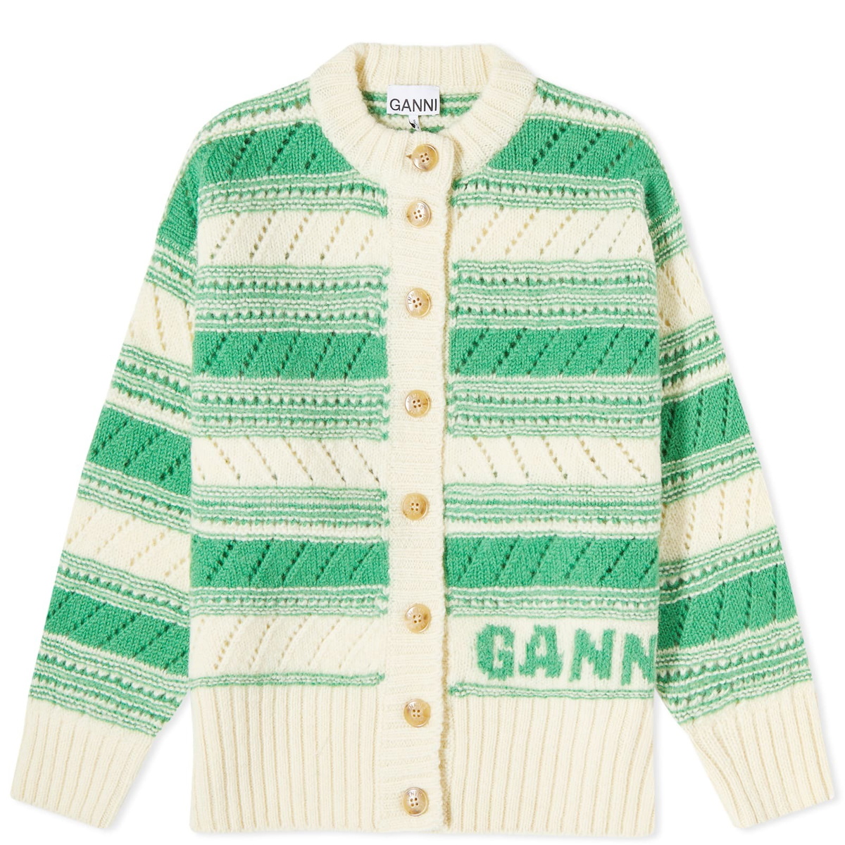 GANNI Women's Organic Wool Cardigan in Egret GANNI