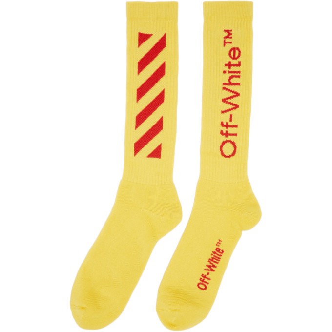Off-White Yellow and Red Diag Socks Off-White