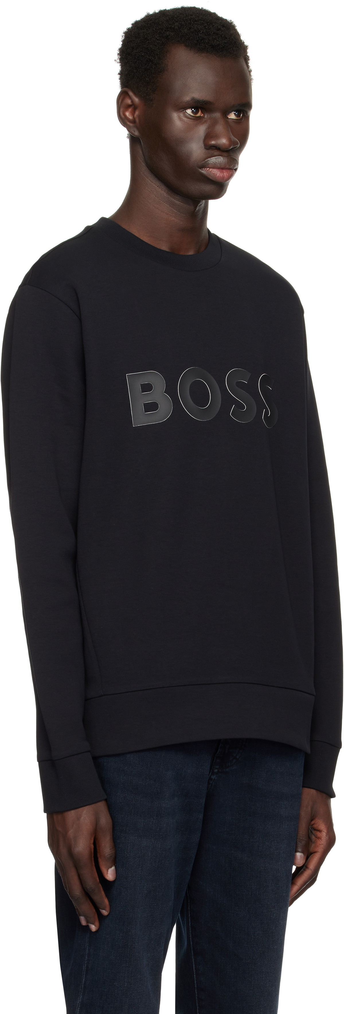 BOSS Black Stretch Cotton Sandwich Logo Sweatshirt BOSS