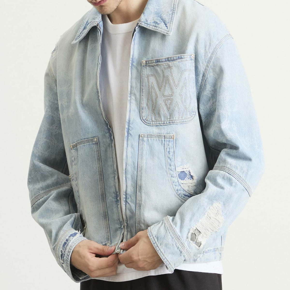AMIRI Men's Denim Repair Work Jacket in Faded Indigo Amiri