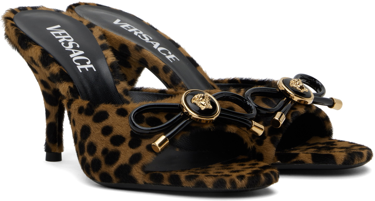 Versace Brown & Black Leopard Opera Bow 85 mm Heeled Sandals Versace