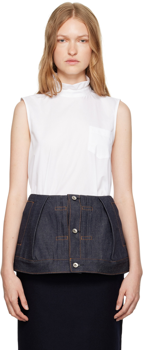 sacai White Mock Neck Top Sacai