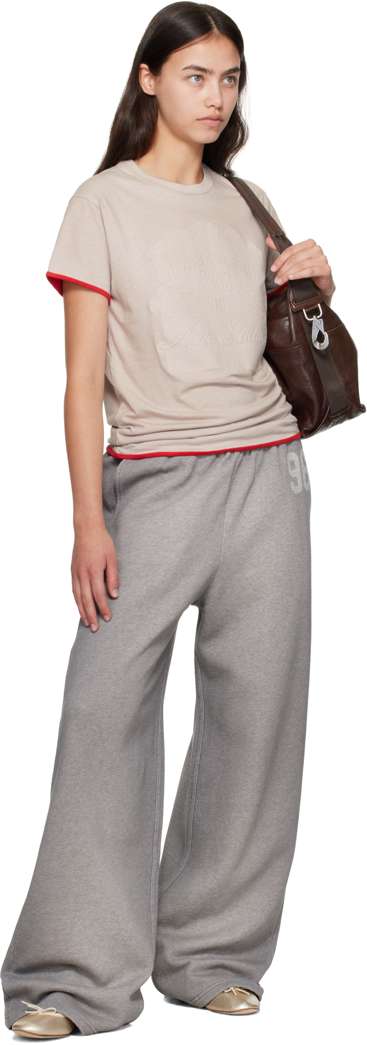 Acne Studios Beige & Red Embossed Logo T-shirt Acne Studios