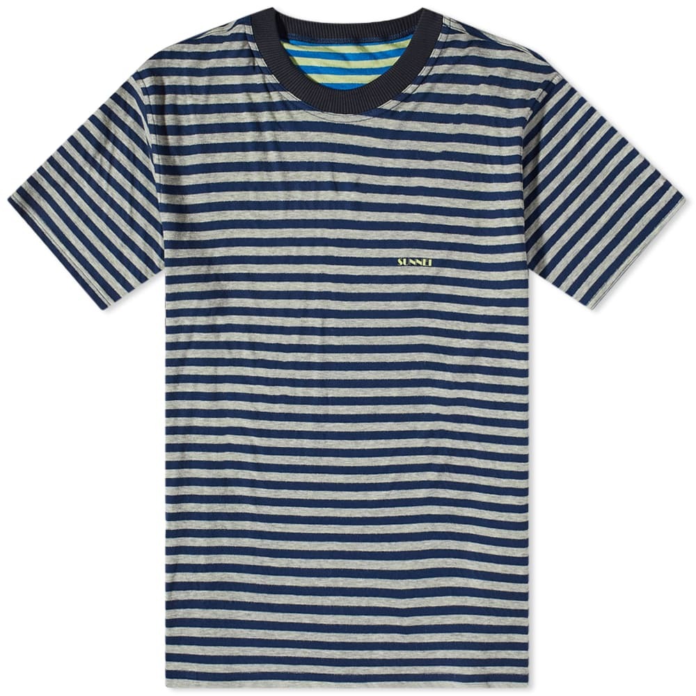 Sunnei Men's Reverisble Striped Logo T-Shirt in Black/Grey Sunnei