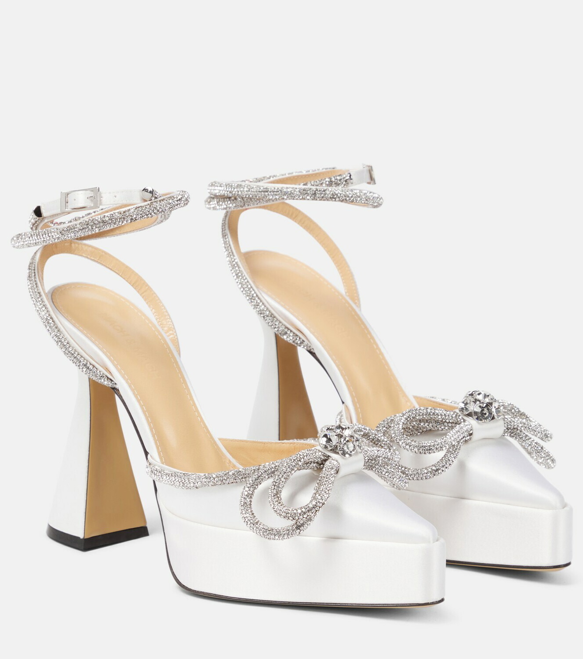 Mach & Mach - Double Bow embellished silk satin platform pumps MACH & MACH