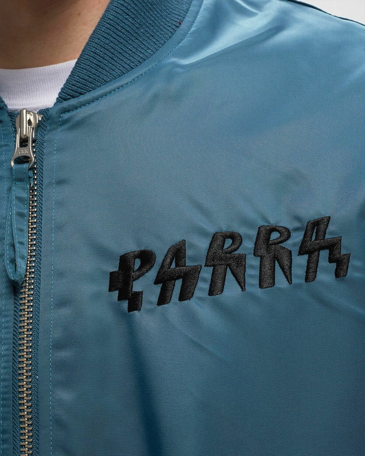 By Parra Stacked Pets Varsity Jacket Blue Bomber Jackets By Parra