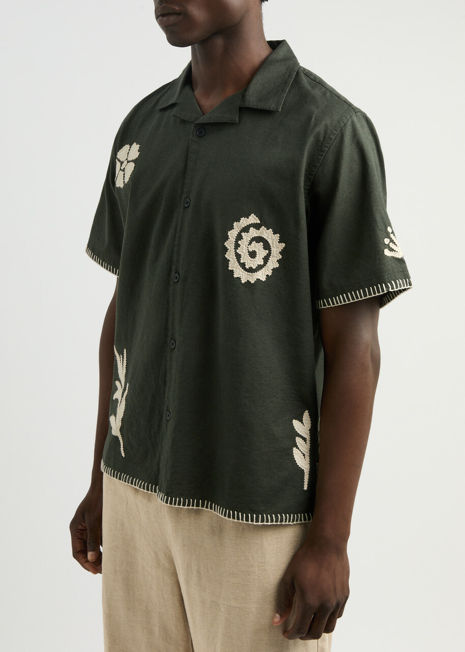 Wax London Didcot Appliquéd Cotton-blend Shirt Black Wax London