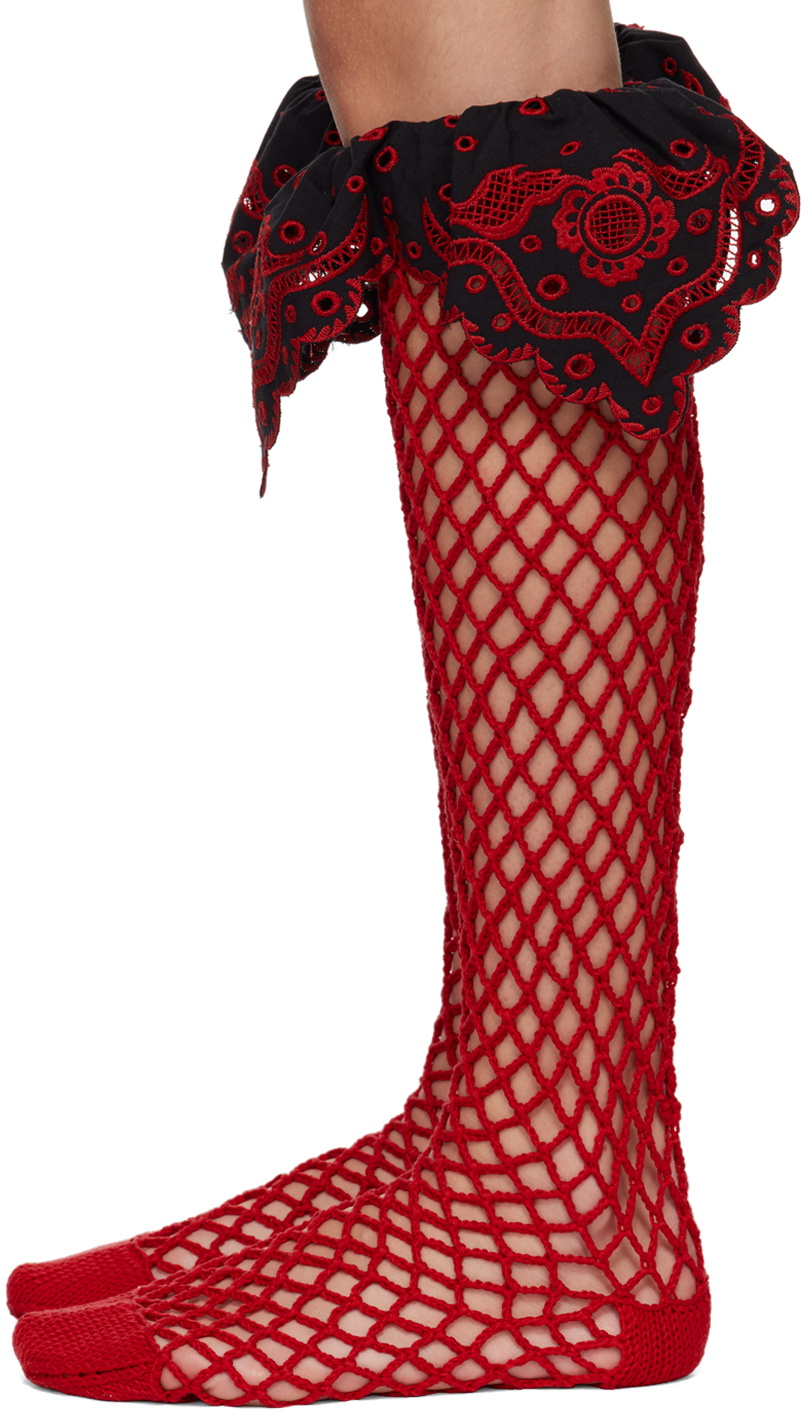 Chopova Lowena Red Crochet Net Socks Chopova Lowena