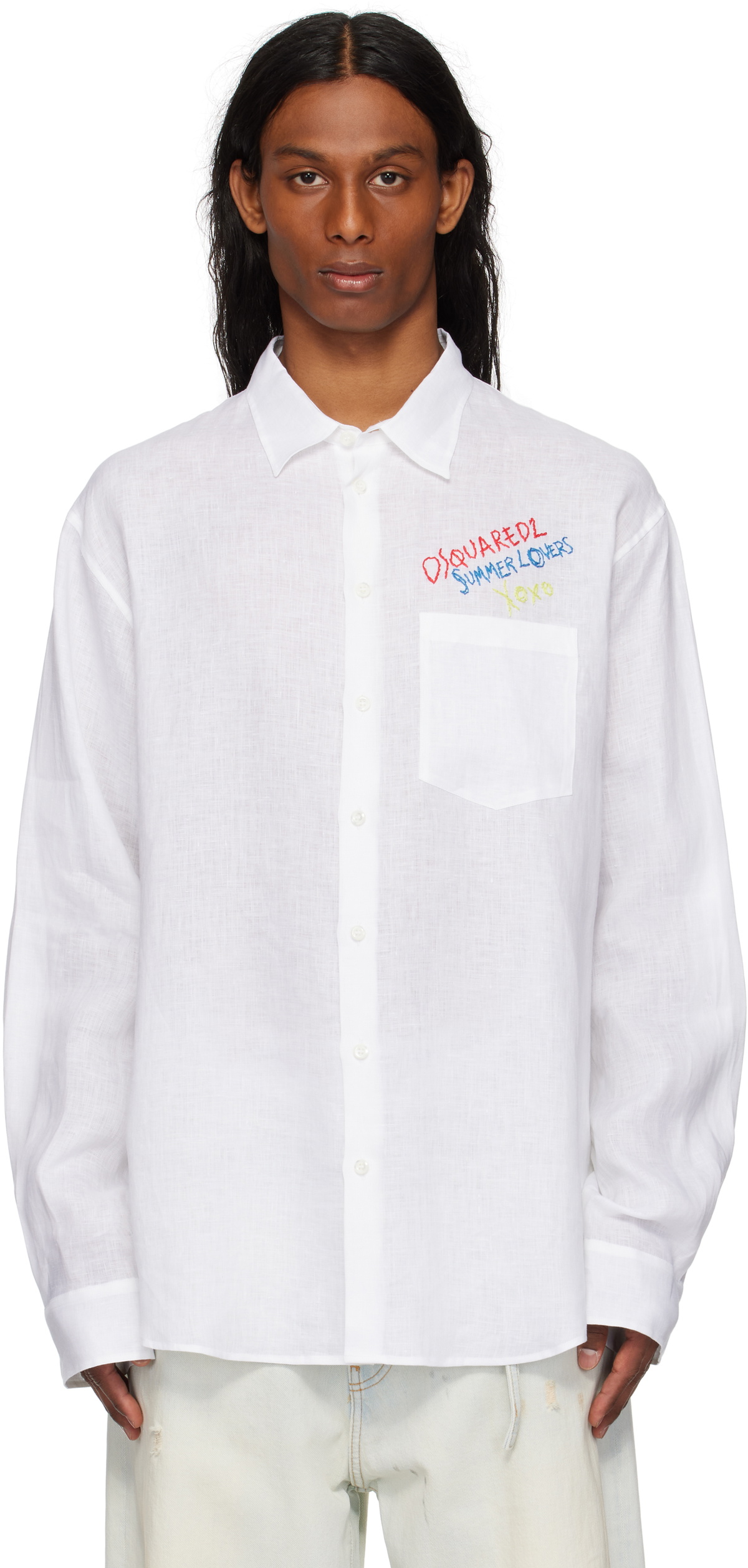 Dsquared2 White 'Summer Lovers' Oversized Linen Shirt Dsquared2