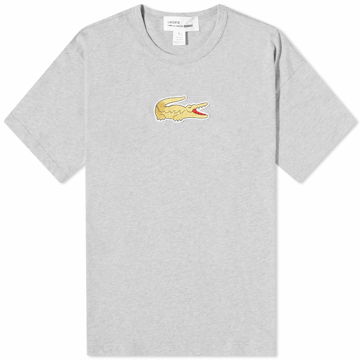 Comme des Garcons SHIRT Men s x Lacoste Large Croc Logo T Shirt in Top Grey Gold Comme des Garcons SHIRT